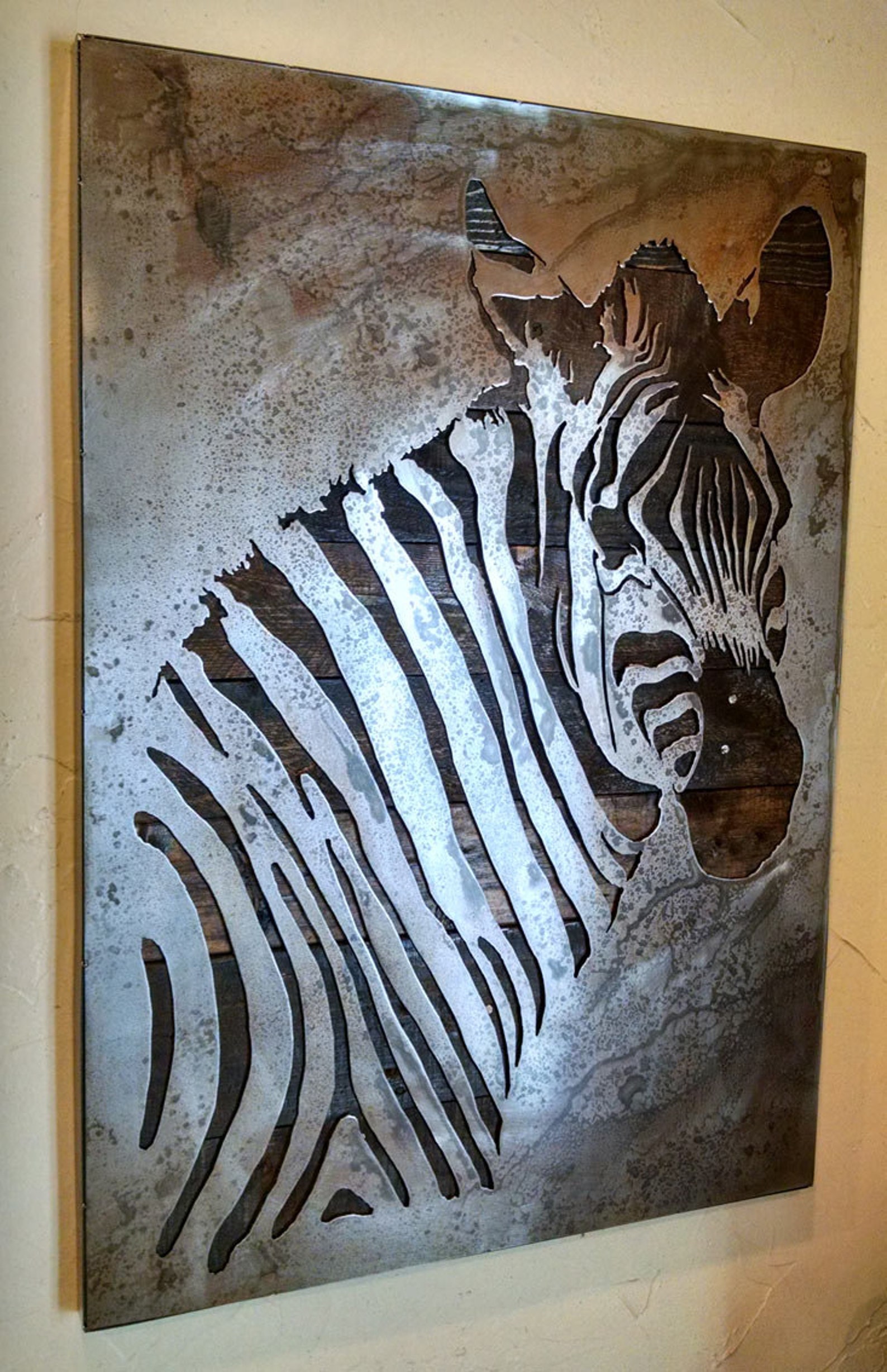 Zebra Metal Art Reclaimed Wood and Aged Steel 22x31 by - Etsy