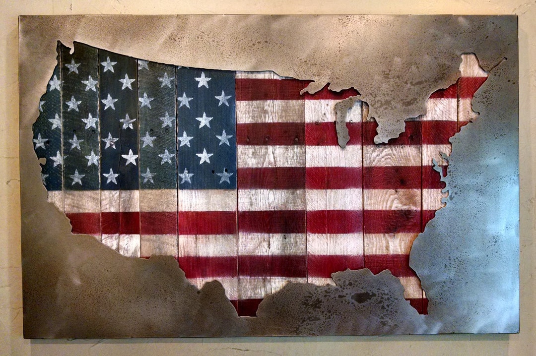 Hand Painted United States Map With USA Flag , USA Map, US Map, Metal ...