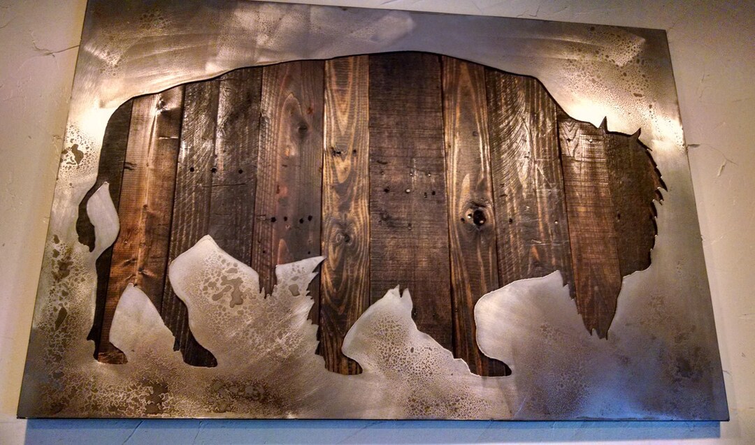 Bison Metal Art - Metal Art - Reclaimed Wood and Aged Steel - 30x45 ...