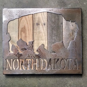 Bison North Dakota Sign - Metal Art - Reclaimed Wood and Aged Steel ...
