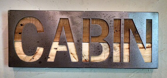 CABIN Word Art Metal Art Lake Home Reclaimed Wood and | Etsy