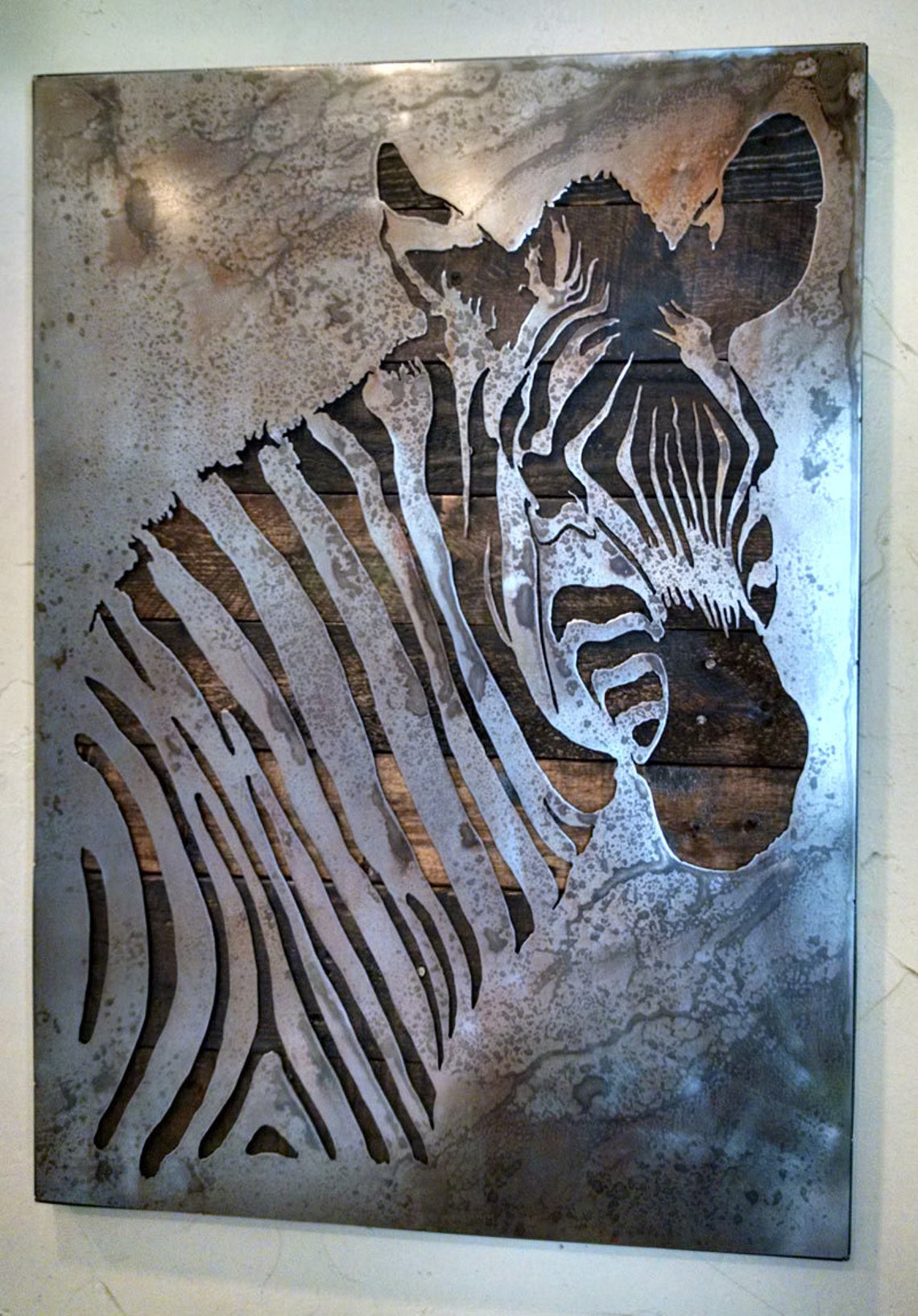 Zebra Metal Art Reclaimed Wood and Aged Steel 22x31 by - Etsy