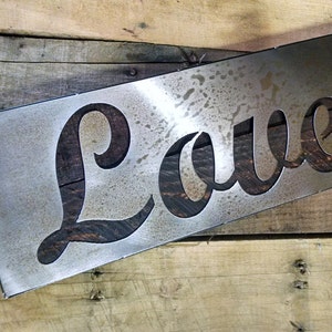 LOVE Sign - Metal Art - Reclaimed Wood and Aged Steel - 7.25x19.25 - by ...