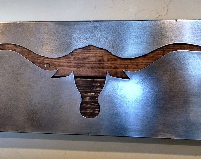Longhorn Steer - Metal Art - Reclaimed Wood and Aged Steel - 7.25x19.25 ...