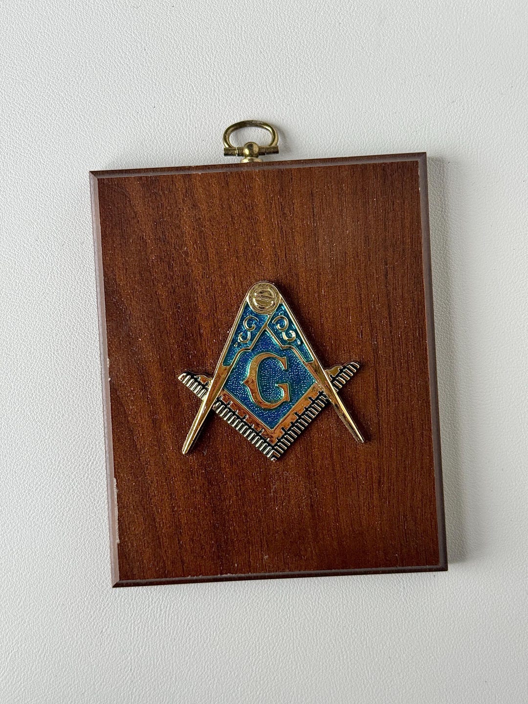 Vintage Masonic G Symbol Square and Compass Walnut Plaque - Mid Century ...
