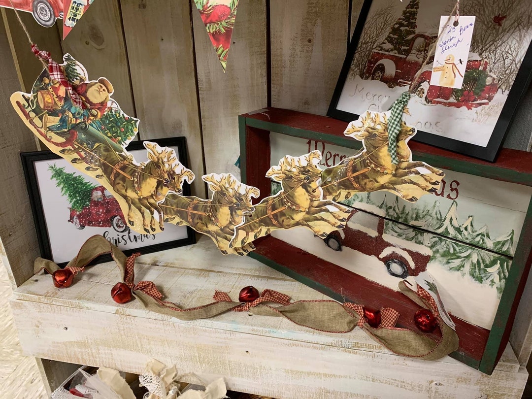 Retro Laminated Christmas Banner Vintage Christmas Banner Santa ...