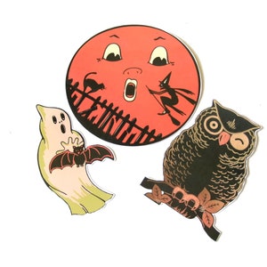Retro Halloween Laminated Diecuts: Moon, Ghost, Owl - Set of 3 - Etsy