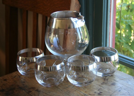 Drink & Barware Heavy Silver Rim on Glass Mid Century Martini Pitcher ...