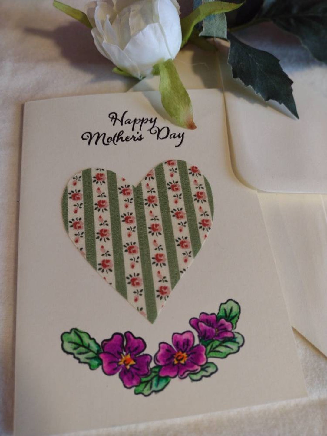Happy Mother's Day Cards, Fabric Heart Design Cards, Hand Cut Fabric ...