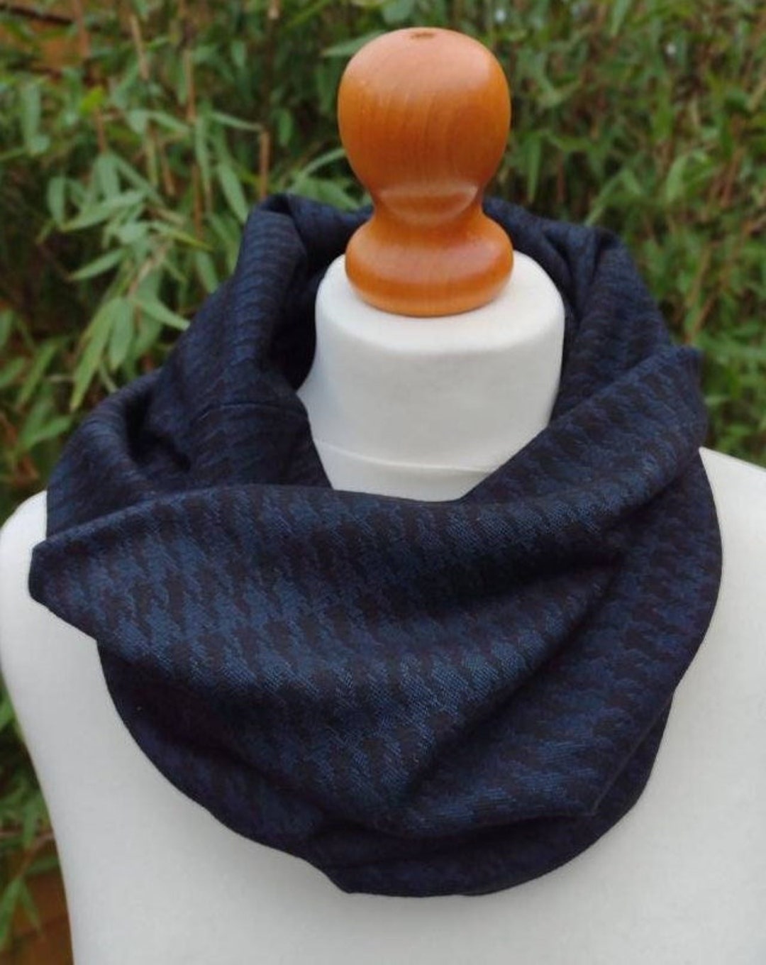 Black and Teal Houndstooth Snood, Dark Teal Cowl Scarf, Heavy Cosy ...