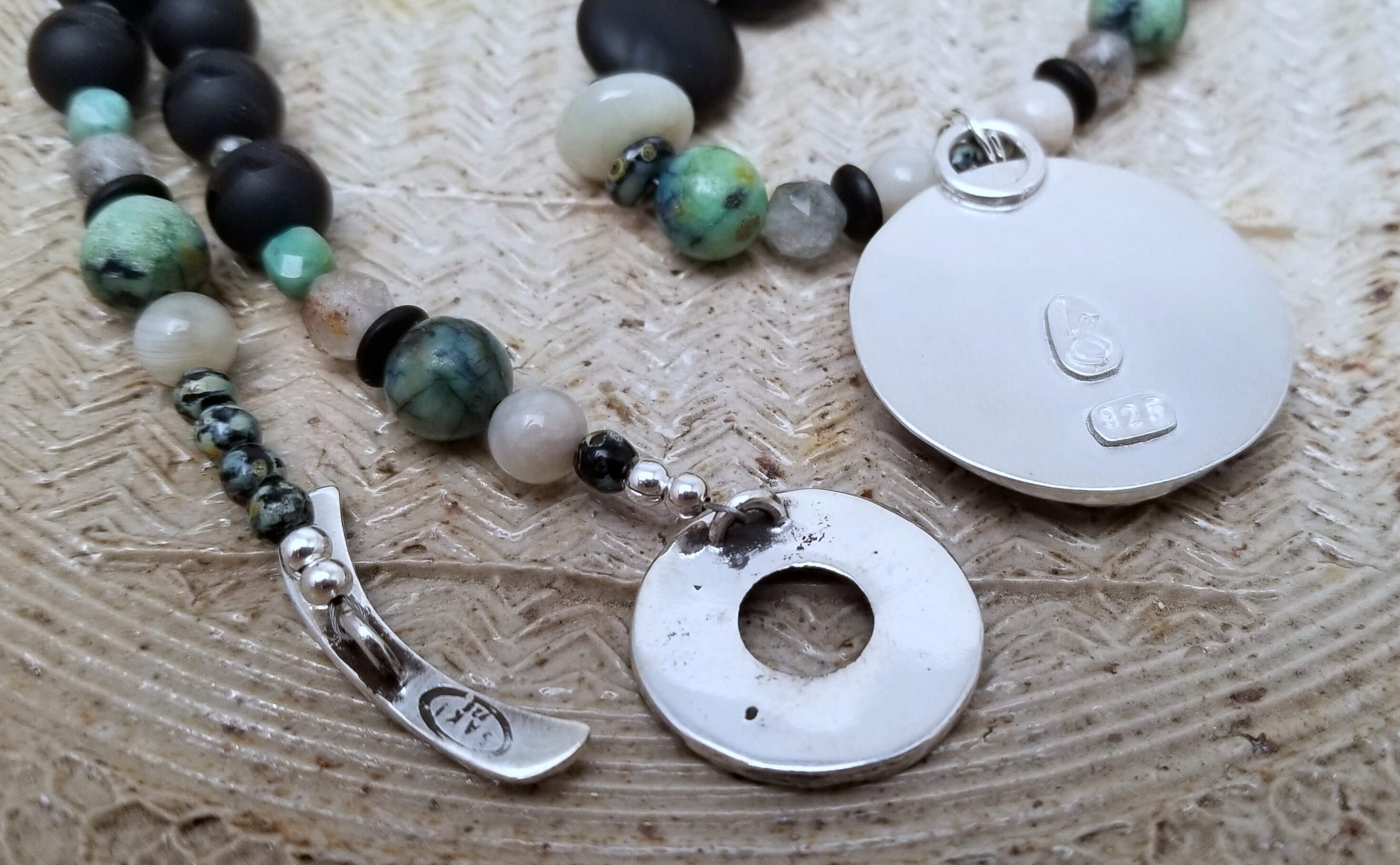 Maxine Necklace Floral Cab by Mary Harding Silver Setting Green, Gray ...