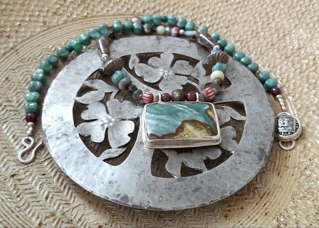 Incan Sky Necklace - Picture Jasper and Silver Pendant - Peruvian ...