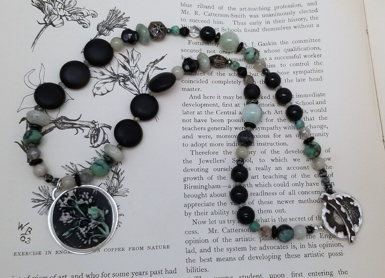 Maxine Necklace Floral Cab by Mary Harding Silver Setting Green, Gray ...