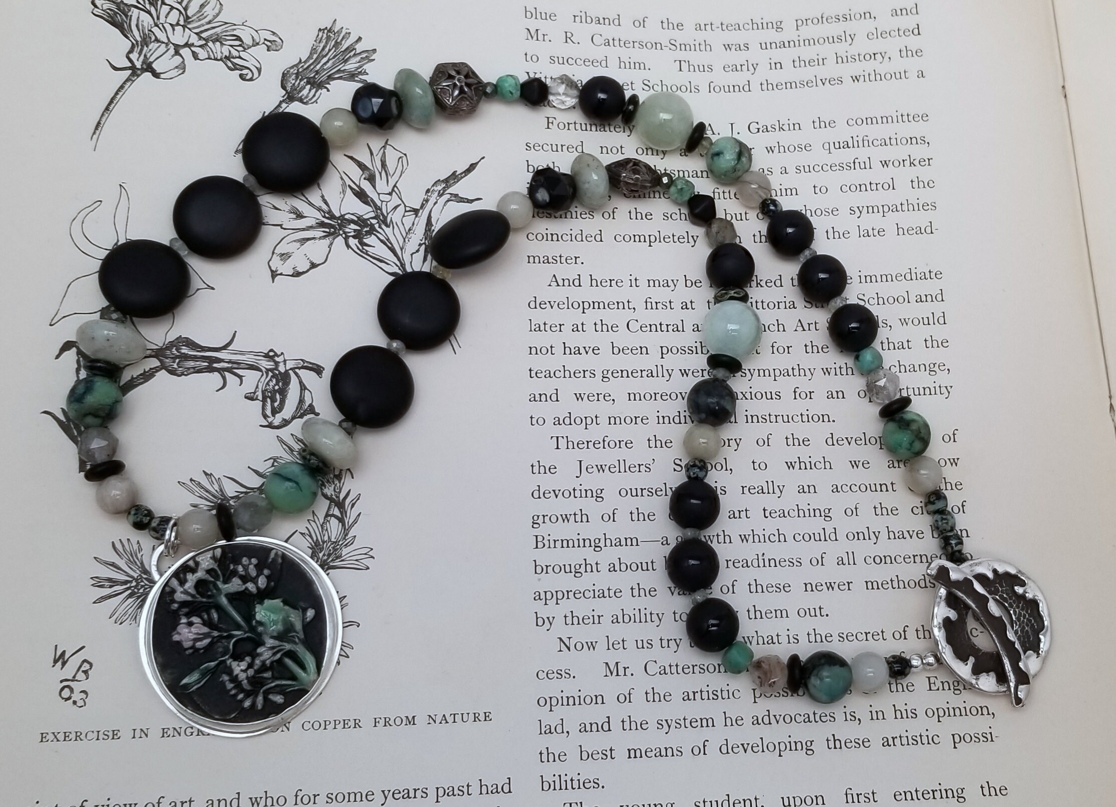 Maxine Necklace Floral Cab by Mary Harding Silver Setting Green, Gray ...