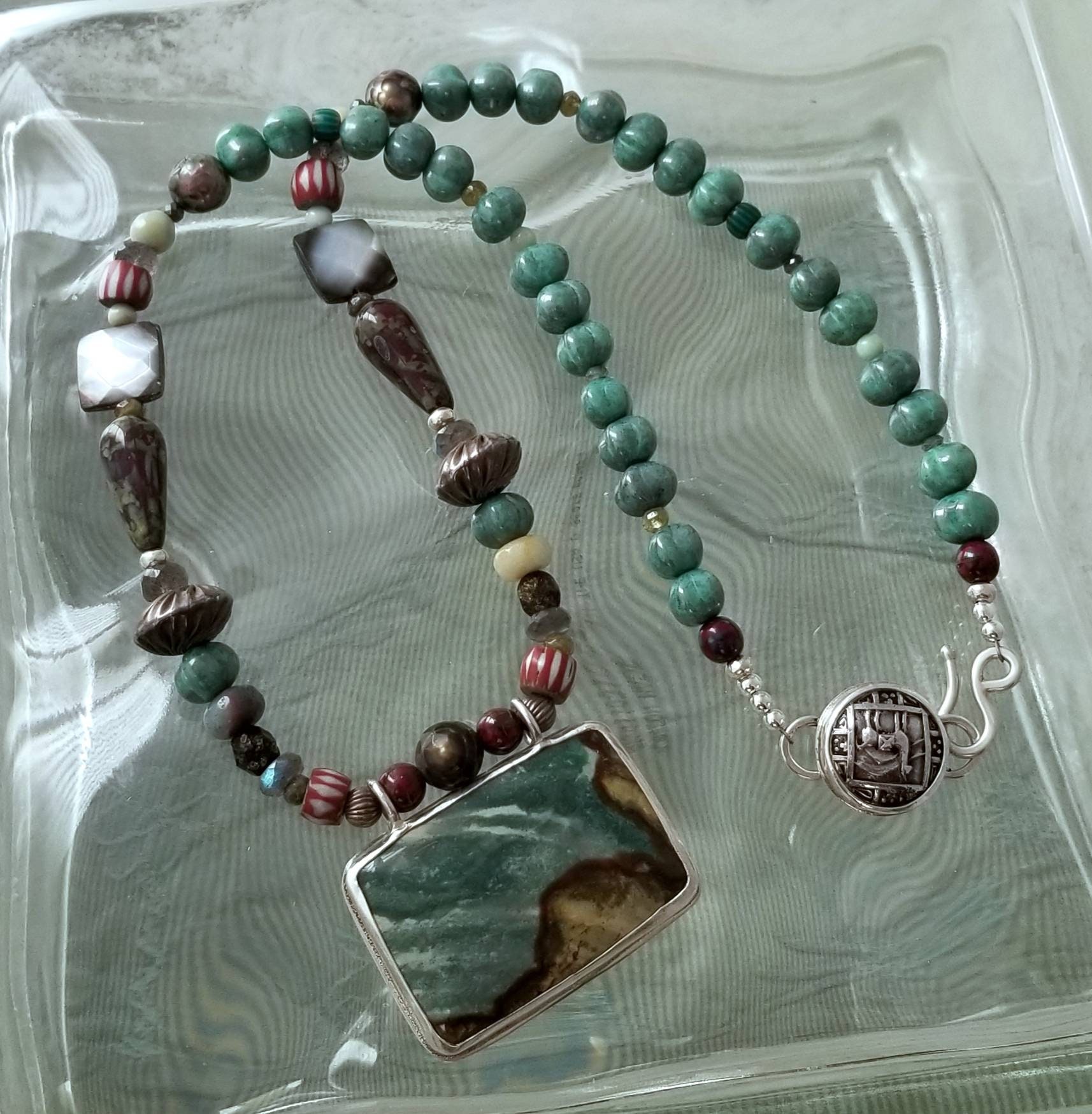 Incan Sky Necklace - Picture Jasper and Silver Pendant - Peruvian ...