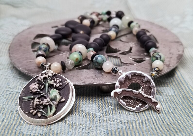 Maxine Necklace Floral Cab by Mary Harding Silver Setting Green, Gray ...