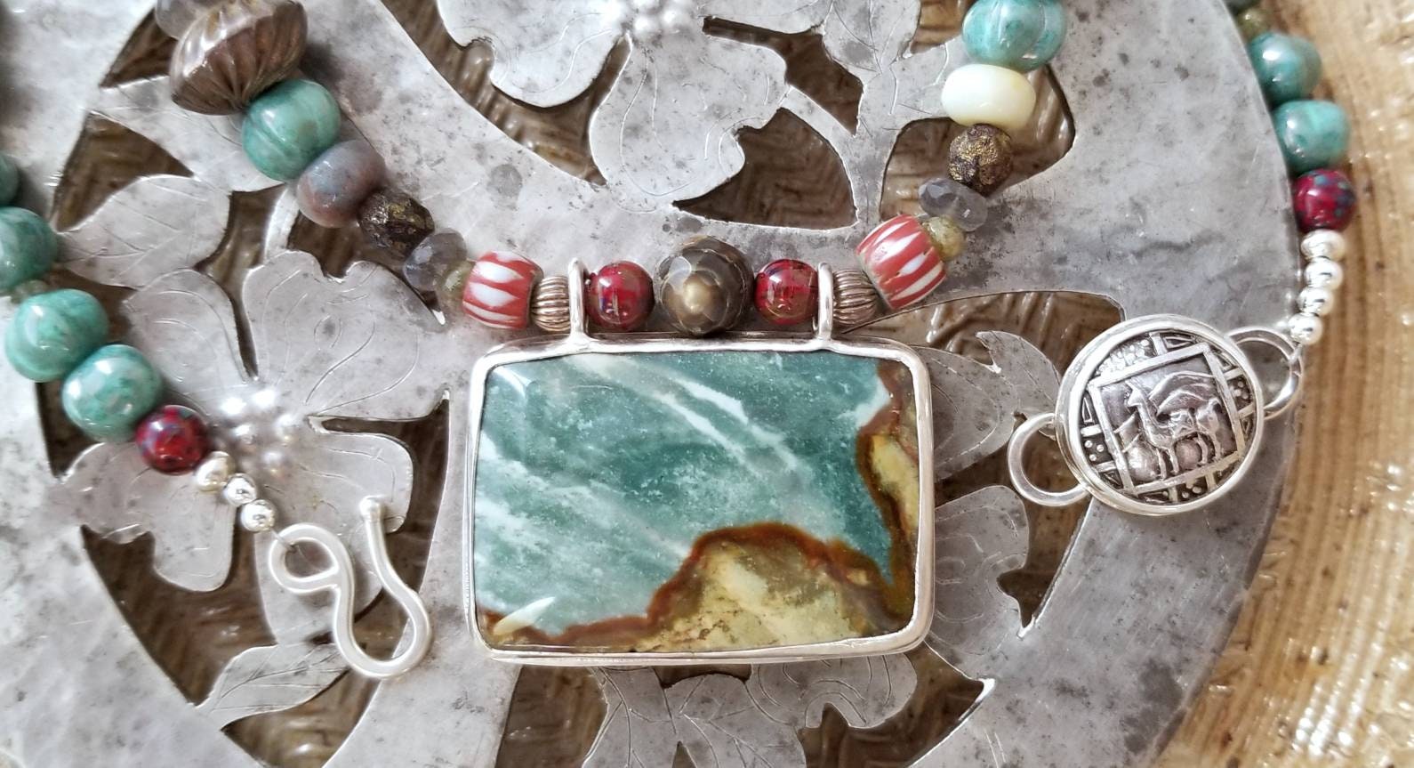 Incan Sky Necklace - Picture Jasper and Silver Pendant - Peruvian ...