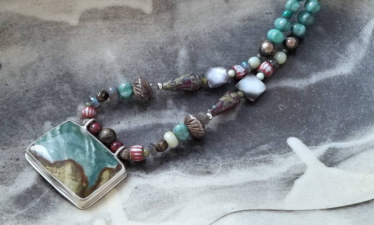 Incan Sky Necklace Picture Jasper and Silver Pendant Peruvian Silver ...