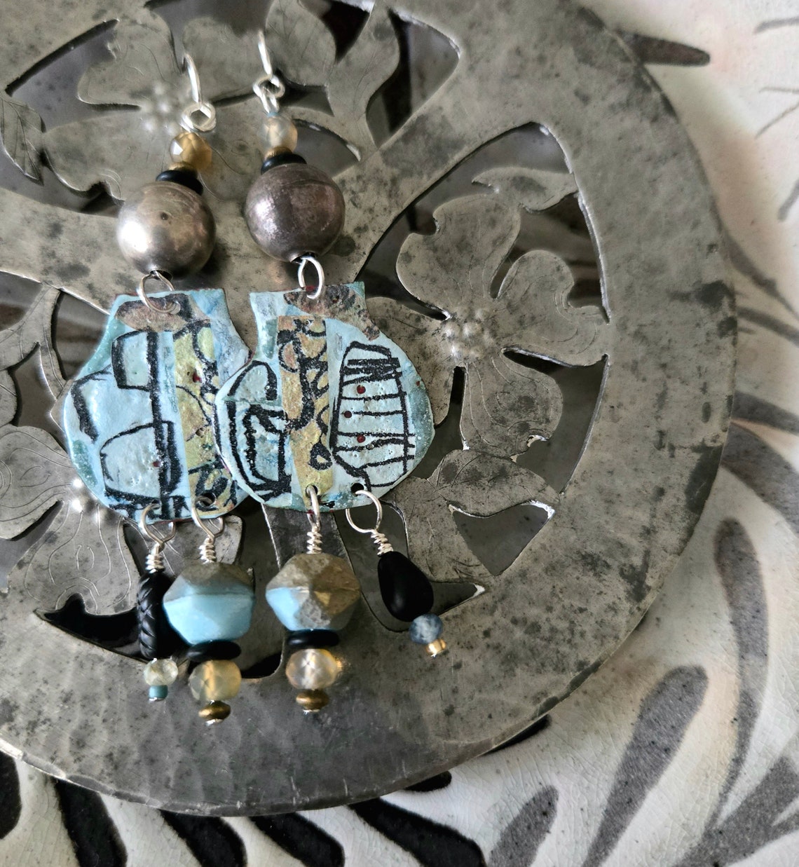 Rain Cloud Earrings Enameled Copper Charms by Andrea Salkowe Josephine ...