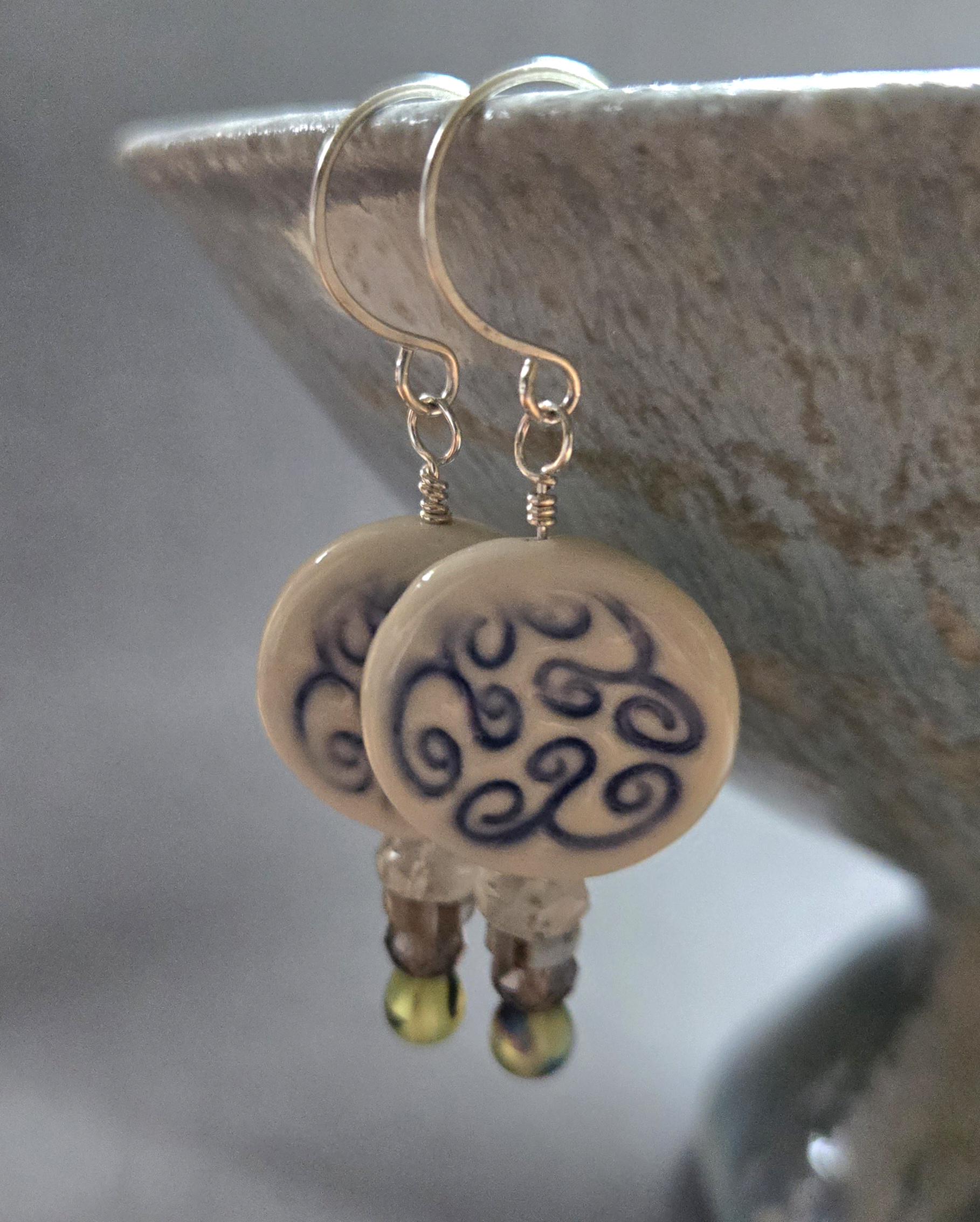 Firth Earrings - Ceramic Charms by Sally Lewis - Blue and White ...