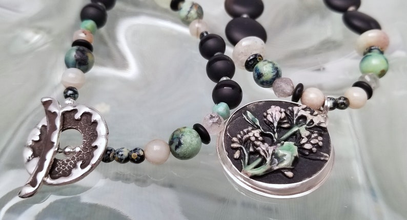 Maxine Necklace Floral Cab by Mary Harding Silver Setting Green, Gray ...