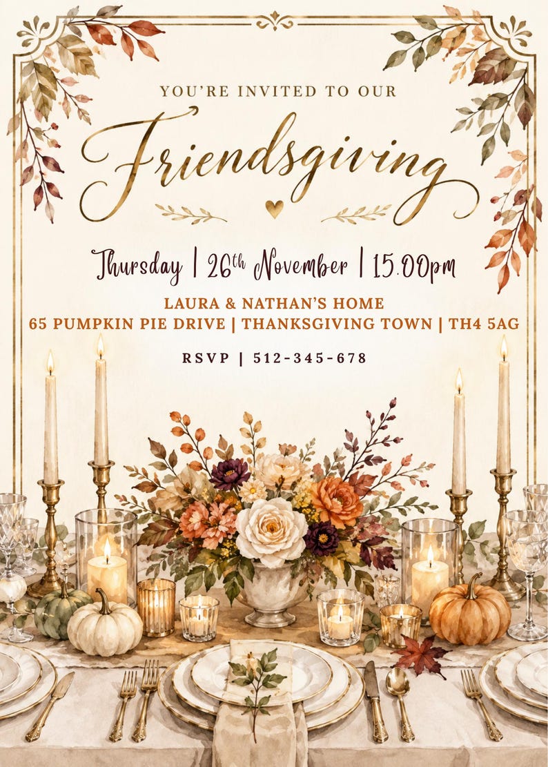 Friendsgiving Invitation Template | Thanksgiving | Autumn Dinner Party ...