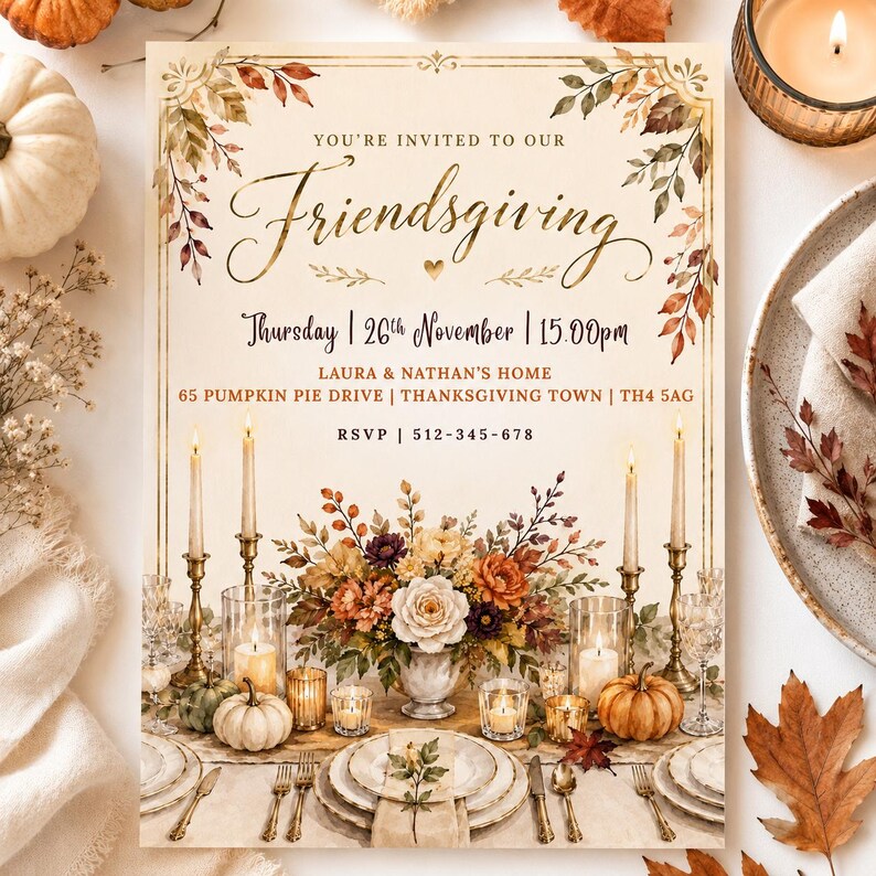 Friendsgiving Invitation Template | Thanksgiving | Autumn Dinner Party ...