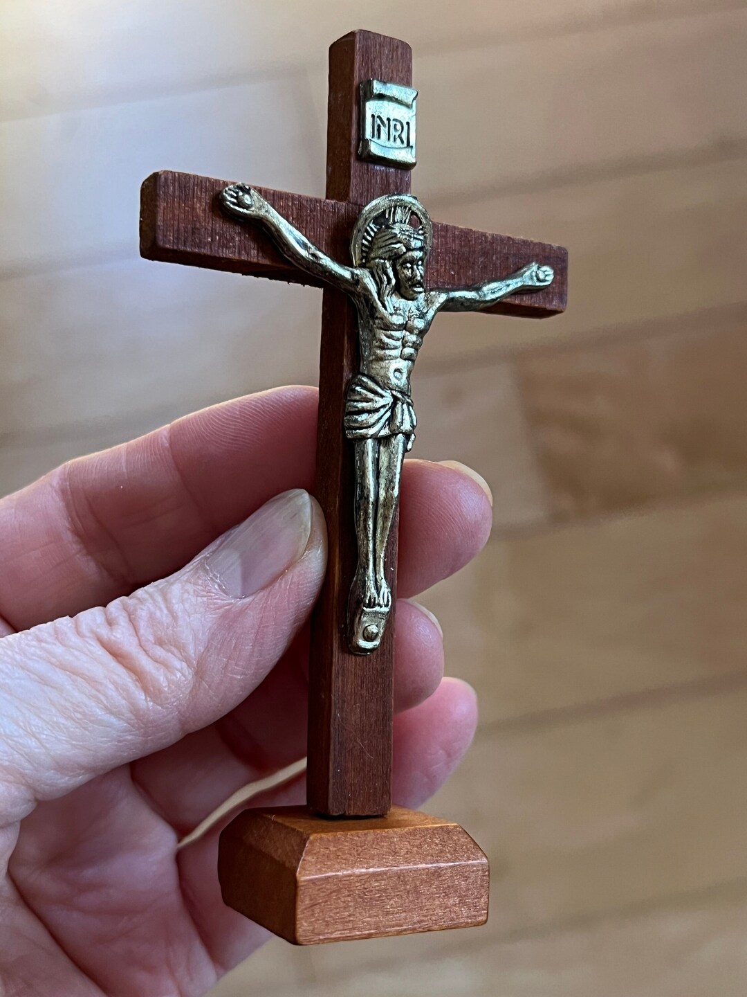 Small Mahogany Crucifix With Brass Jesus Christ, 4 3/8 Inch, Home ...
