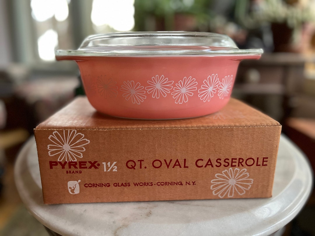 Pyrex Pink Daisy 043 1 1/2 Quart Oval Casserole Dish With Lid - Etsy