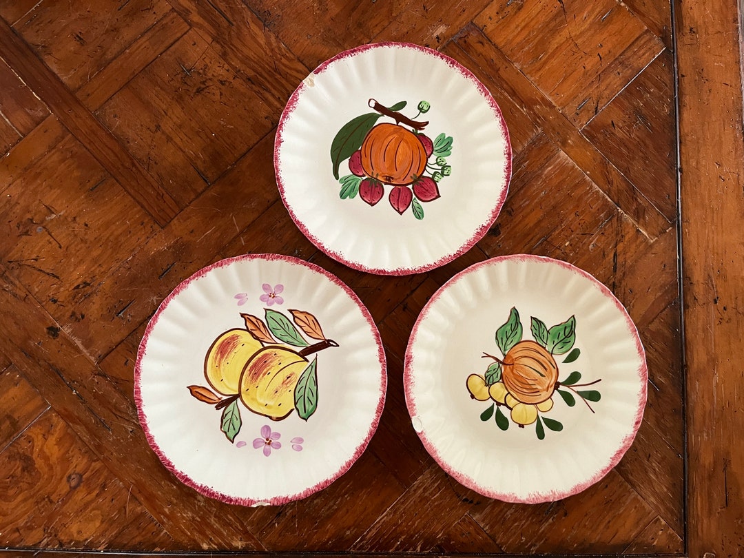 Blue Ridge Pottery Country Fair Pattern, 3 Salad Plates: Peaches, Apple ...