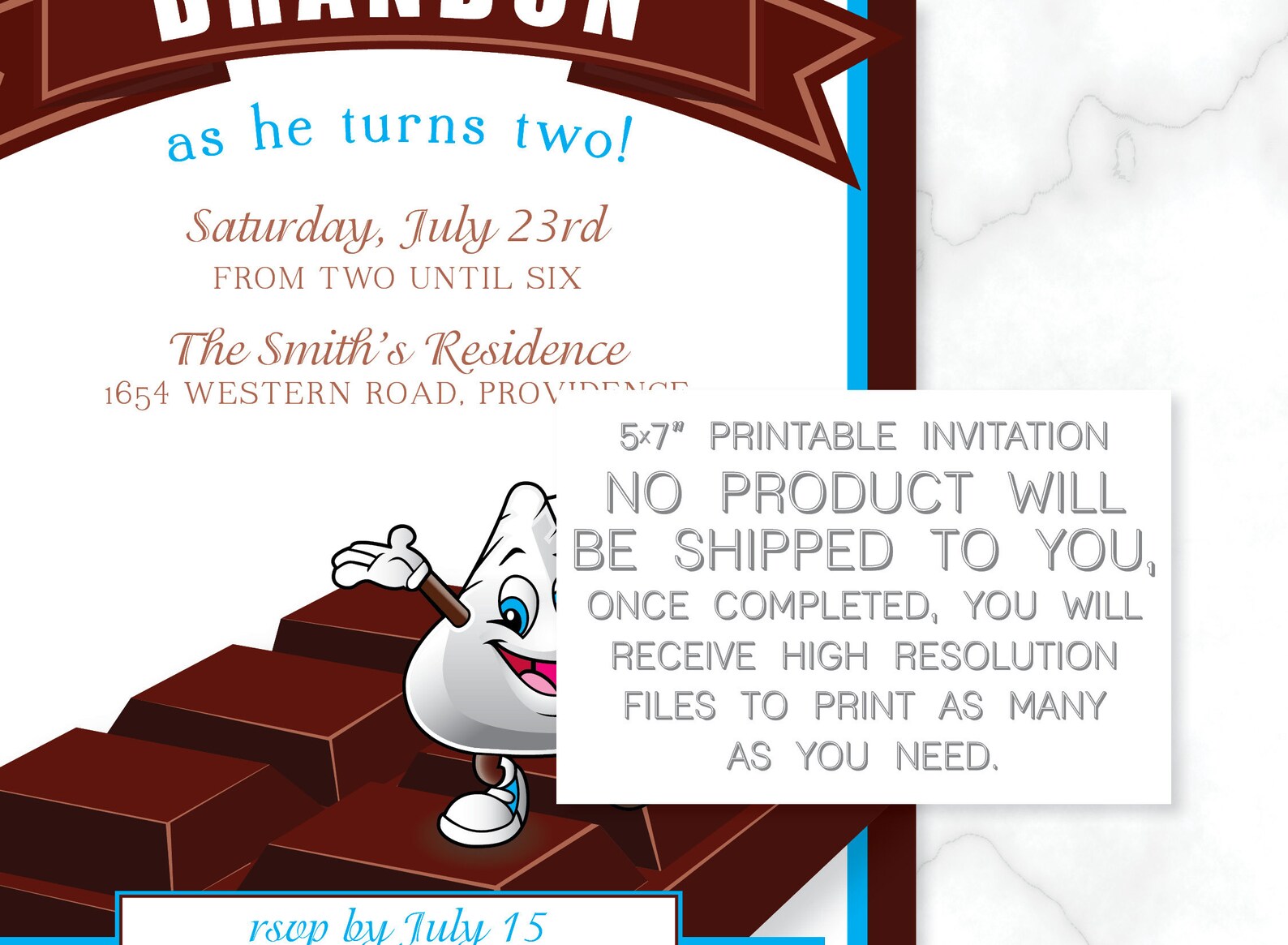 Chocolate Birthday Party Invitation, Chocolate Kisses Invite ...