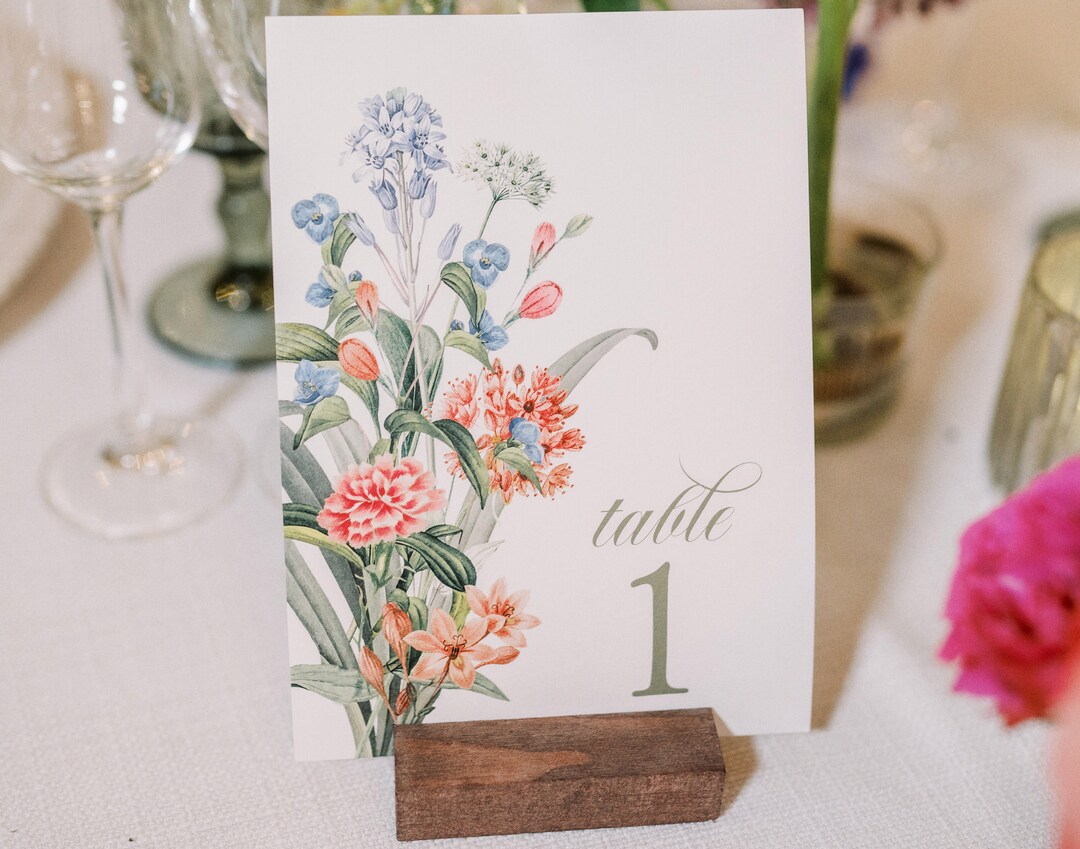 Garden Wedding Table Numbers, Floral Table Number Cards, Printable ...