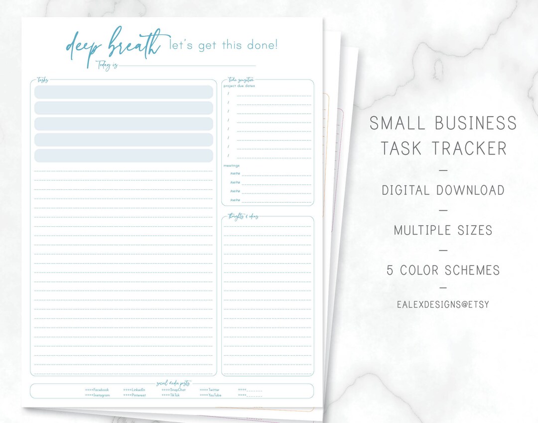 PRINTABLE Small Business Daily Task Checklist, Goals Worksheet, Daily ...