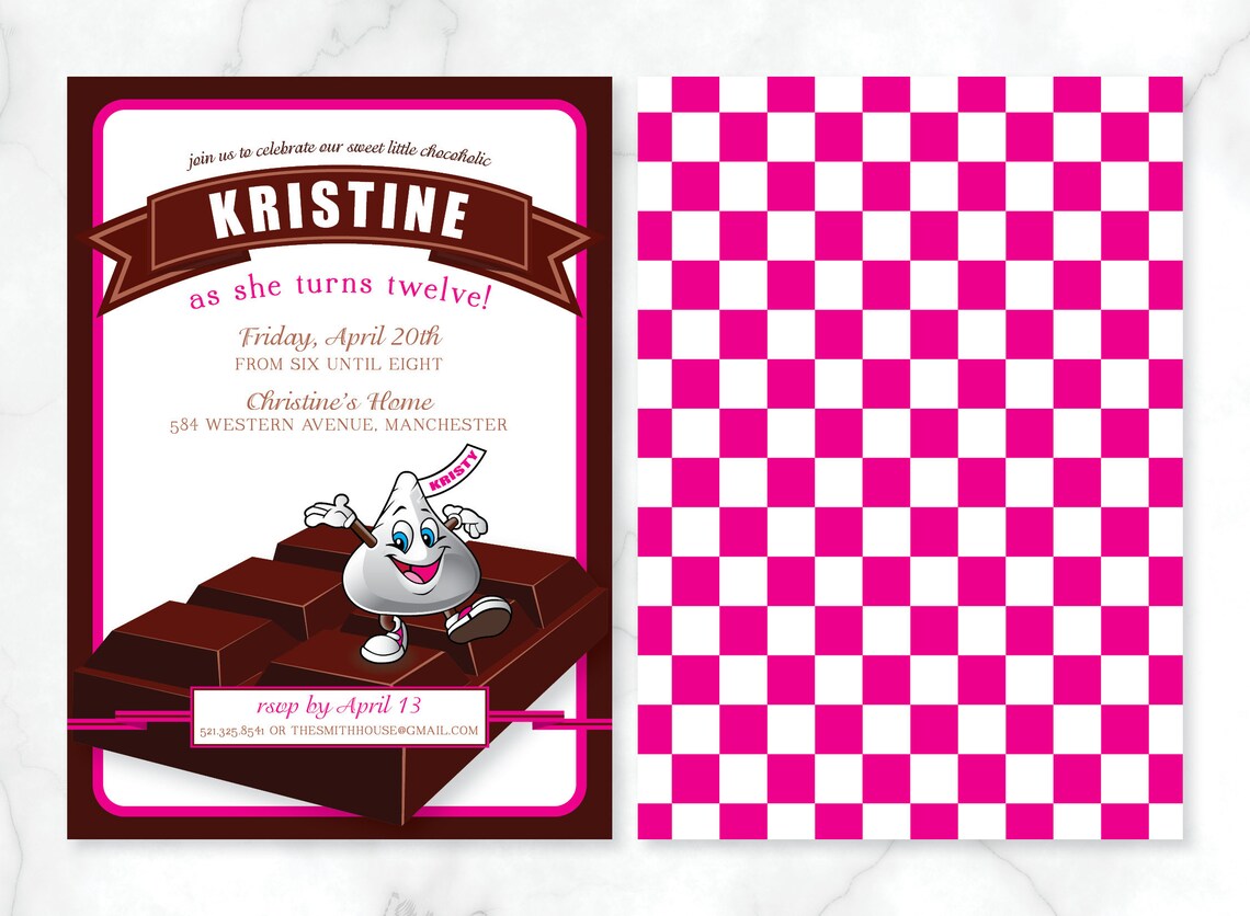Chocolate Birthday Party Invitation, Chocolate Kisses Invite ...