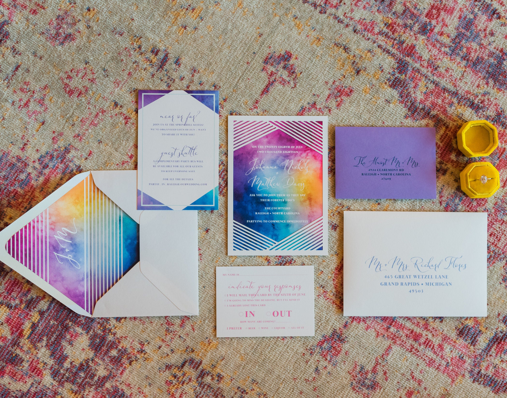 Bright and Modern Watercolor Wedding Invitation Kit, Custom Geometric ...