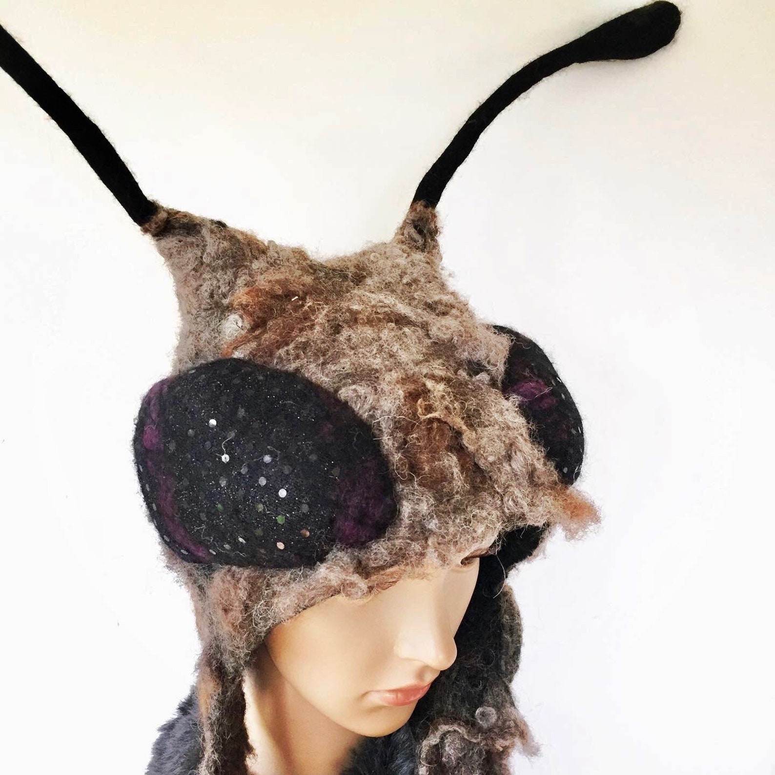 Gothic Moth Headdress: Hand Felted Wool Costume Hat With Posable ...