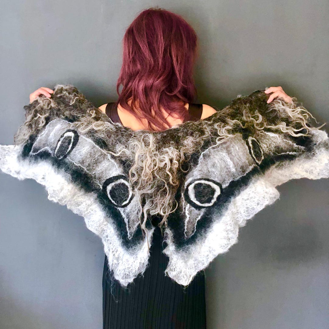 Felted Emperor Moth Wing Cape: Merino Wool Shawl, Pagan Costume - Etsy