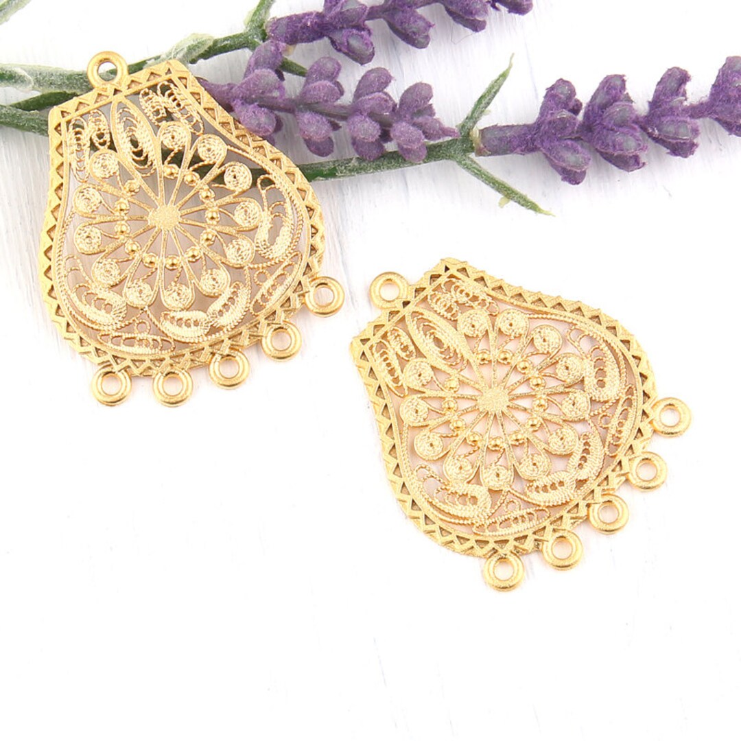 Gold Filigree Earring / Necklace Connectors, Chandelier Earring ...