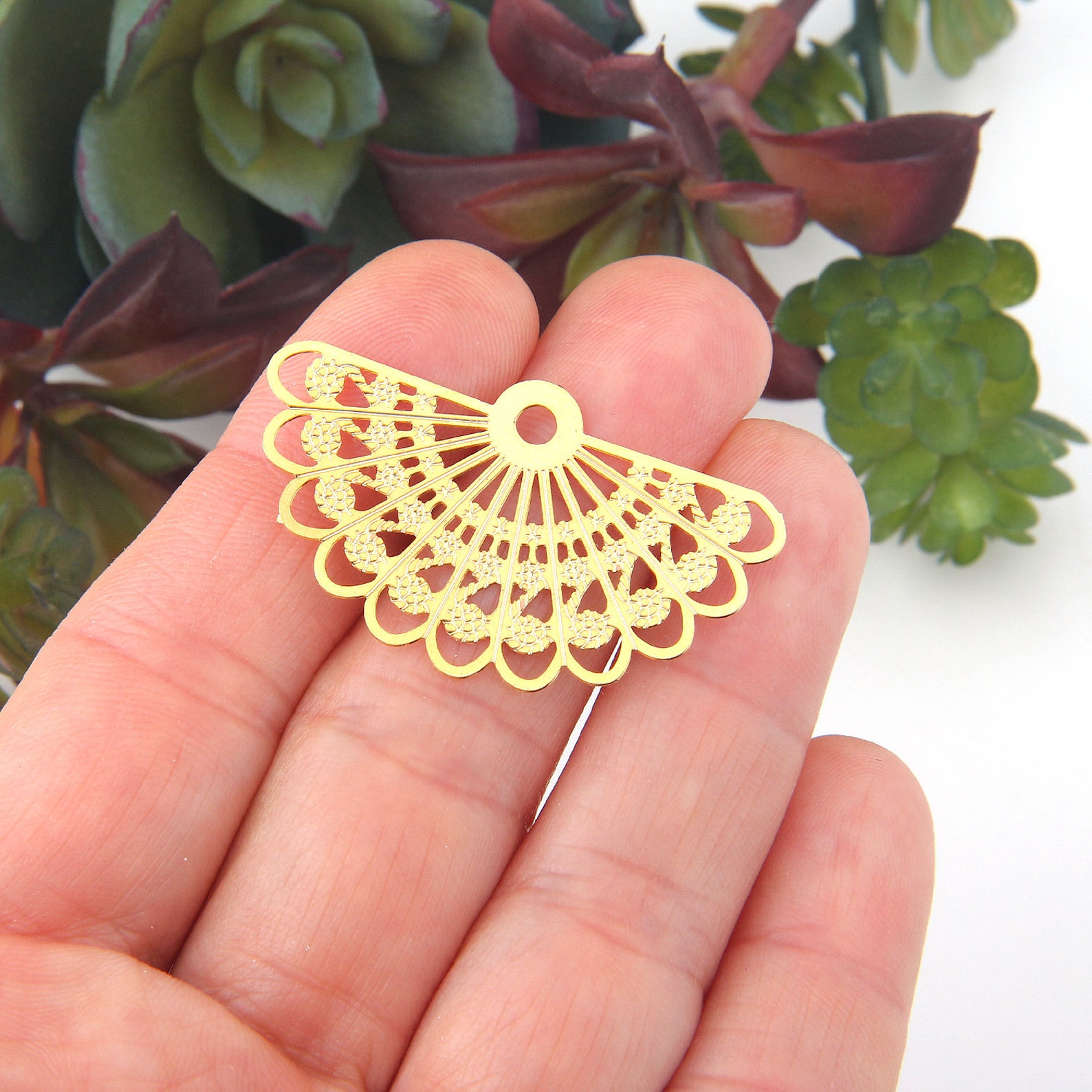 2 Thin Brass Laser Cut Fan Shaped Filigree Connectors Earring | Etsy