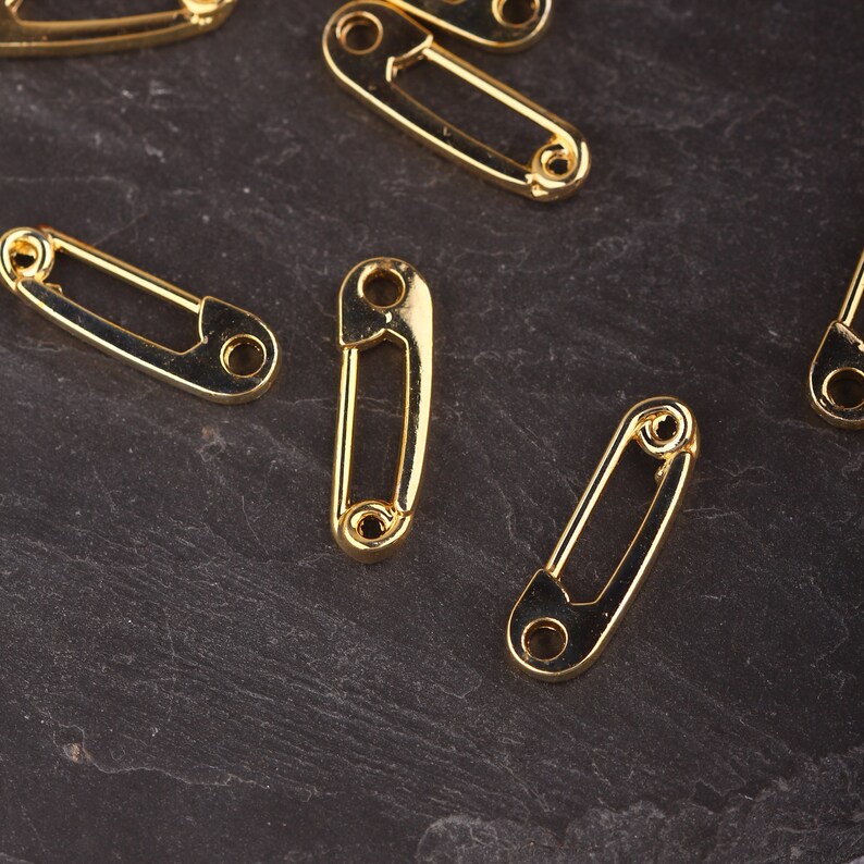 Safety Pin Charms, Safety Pin Connectors, Safety Pin Links, Shiny Gold ...