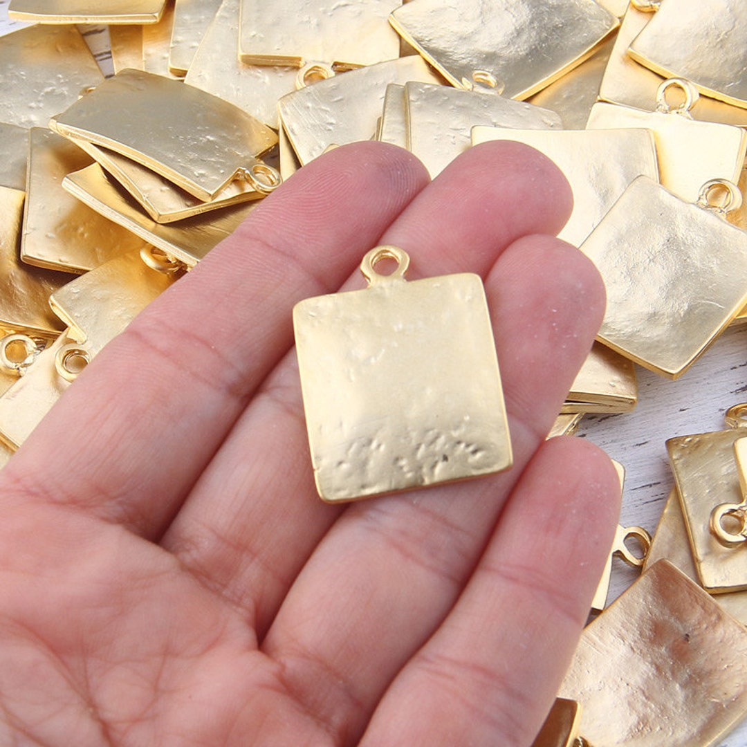 Textured Square Pendant, Square Charm, Gold Square Pendant, Geometric ...