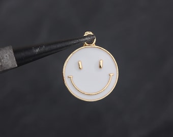 10pcs Smile Face Charm, Gold Smile Charm Pendant, Smile Round Disc ...