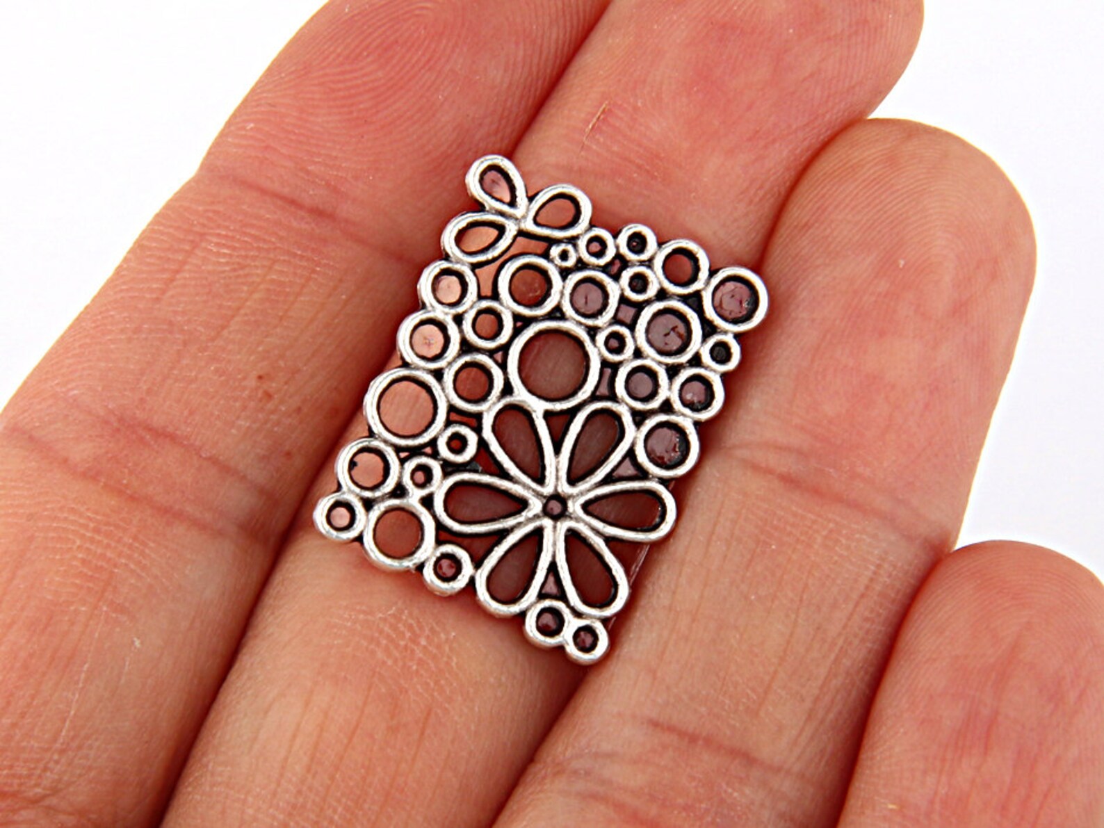 Floral Cut Out Rectangular Connector, Silver Plated, 5 Pieces // SC-148 ...