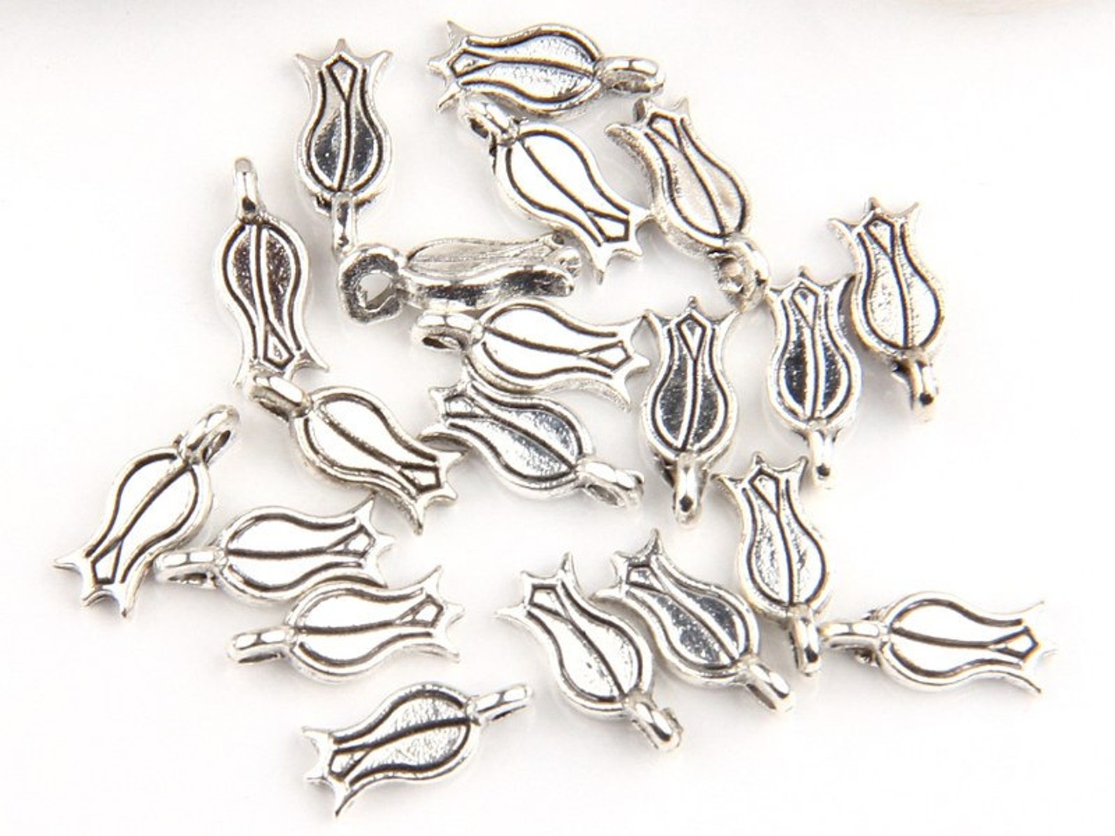 Tulip Charms, Matte Silver Plated, 4,5mm, 20 Pcs // Spch-064 - Etsy