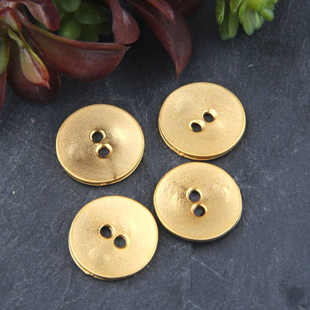 Button Beads, 22k Matte Gold Button Beads, Metal Button Beads, 4 Pieces ...