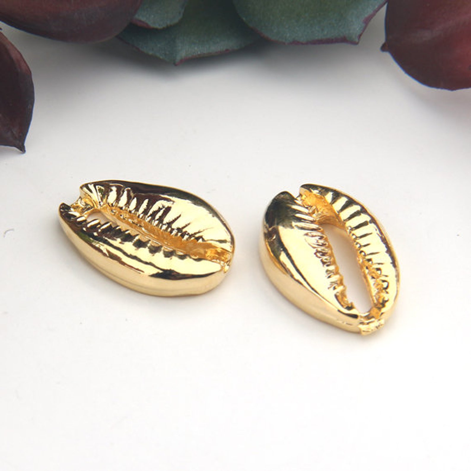Shiny Gold, Metal Cowrie Shell Connector, Beach Jewelry, Shell Charms ...