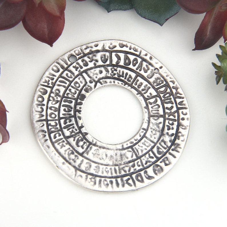 Silver Large Flat Greek Phaistos Disc Pendant Large Disc | Etsy