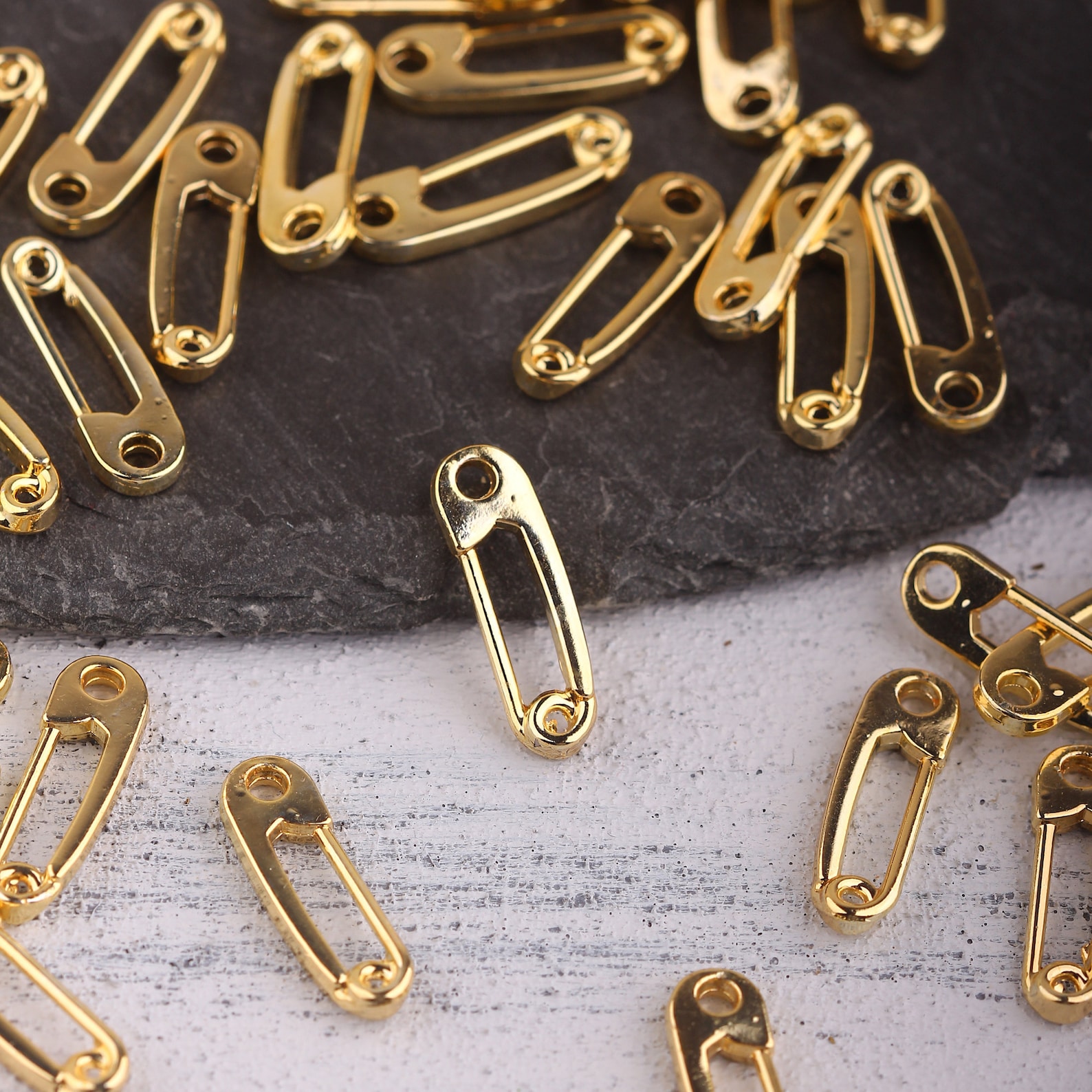 Safety Pin Charms, Safety Pin Connectors, Safety Pin Links, Shiny Gold ...
