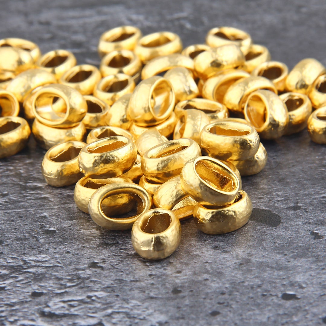 Gold Sliding Beads, Metal Bead Slider, 24k Matte Gold Plated, Bracelet ...
