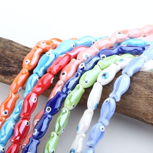 3 Ceramic Fish Beads, Ceramic Evil Eye Beads, Fish Beads, Handmade ...